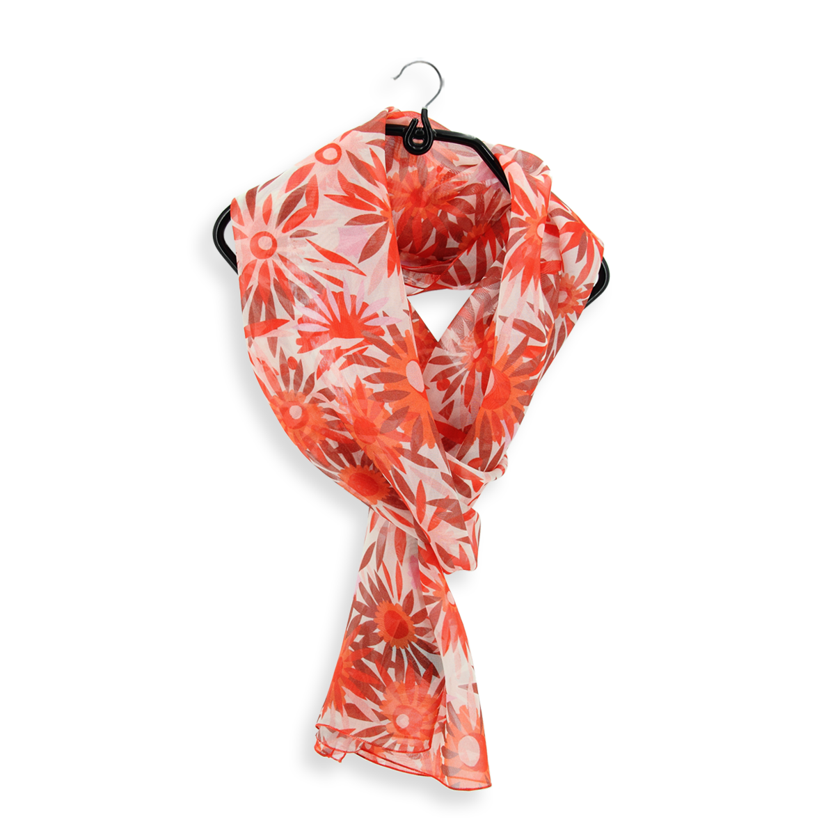 Foulard femme imprimé rouge en soie naturelle, fabriqué en France.